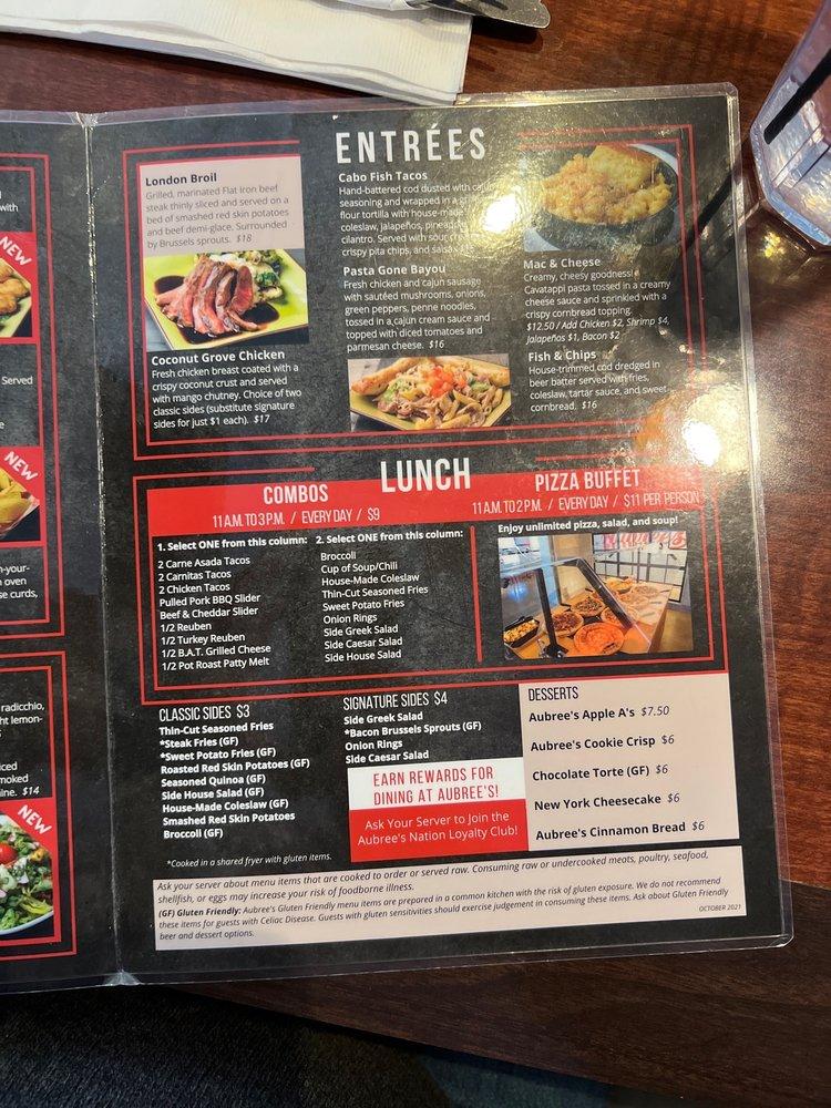 Menu at Aubree's Pizza pizzeria, Grand Blanc