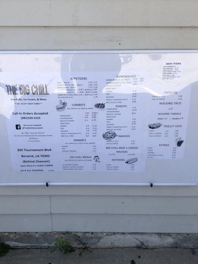 Menu at Big Chill fast food, Berwick