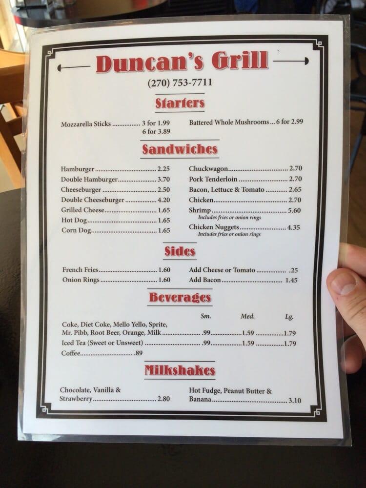 Carta de Duncan's Cornerstone Cafe, Estados Unidos