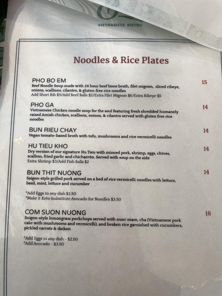Menu at Em Vietnamese Bistro restaurant, New York City