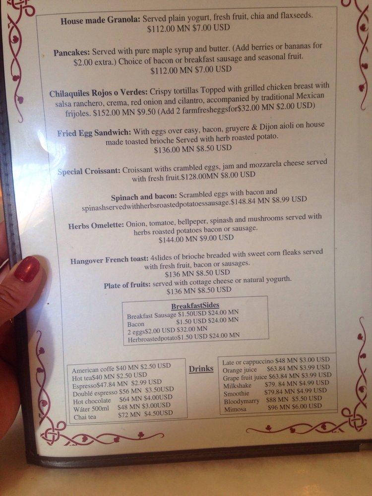 Menu at French Riviera bakery, San José del Cabo