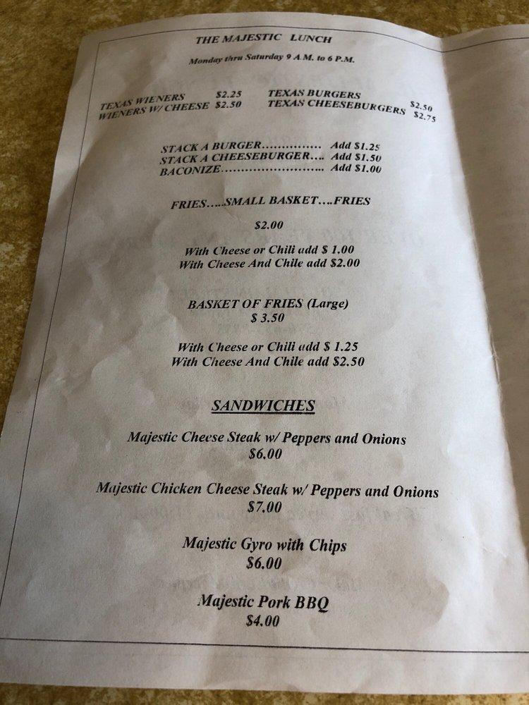 Menu at Majestic Lunch restaurant, Pittston