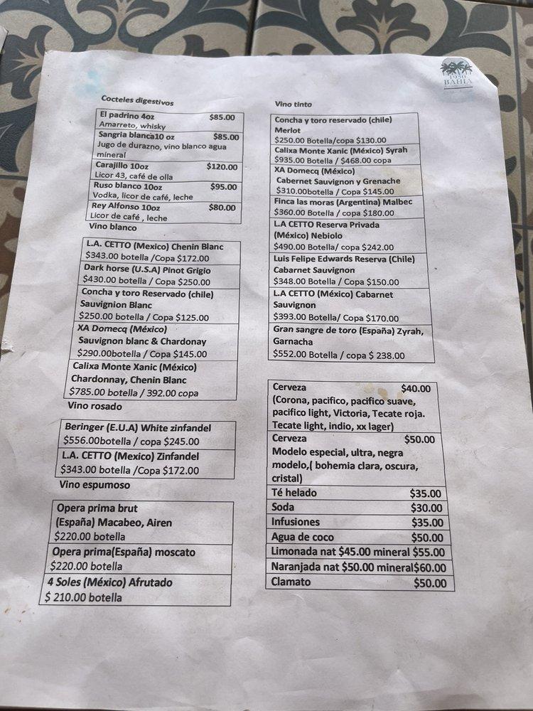 Menu at Restaurant Mariscos Bahía, Mazatlán