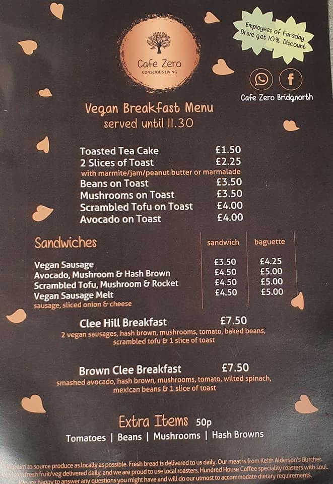 Menu at Cafe Zero, Bridgnorth, Cafe Zero
