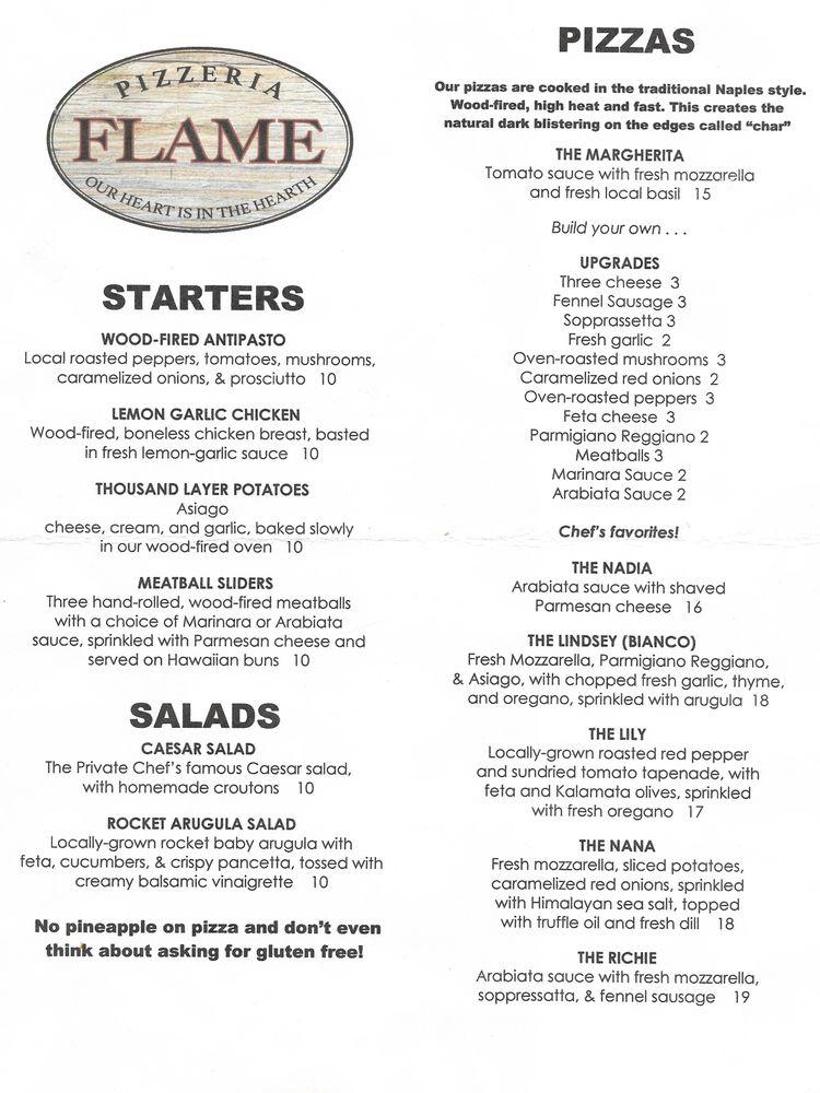 Menu at Flame Pizzeria, Los Angeles, Vanowen St