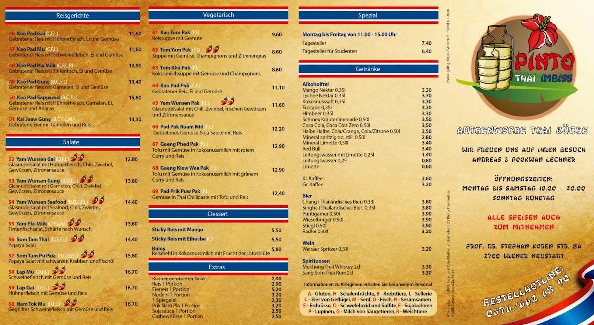 Speisekarte von Pinto Thai Imbiss restaurant, Wiener Neustadt