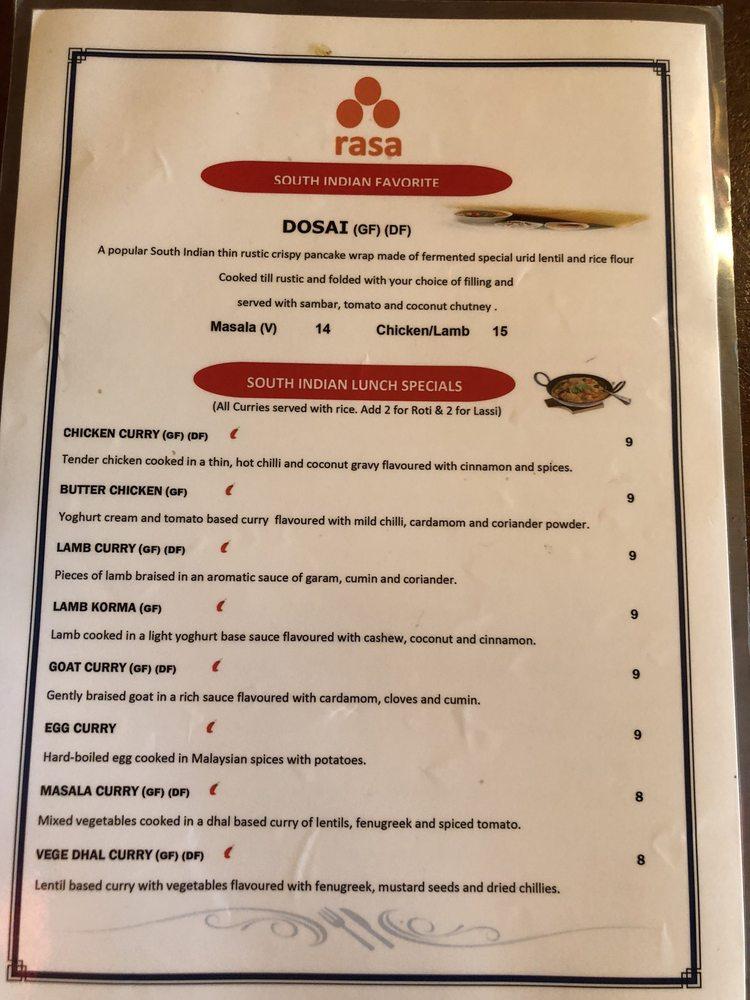 Menu at Rasa Malaysia Restaurant, Wellington