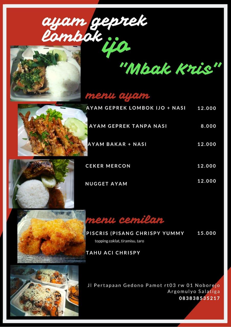 Carta del restaurante Ayam geprek lombok ijo mbak kris, Salatiga
