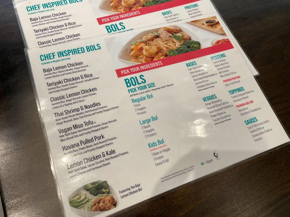 Carta del restaurante Bolay, Hollywood