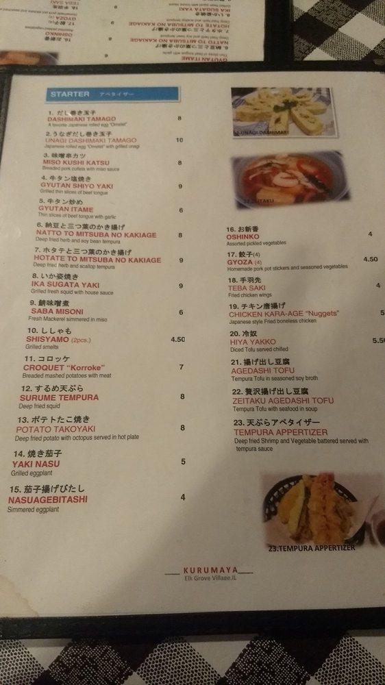 Menu at Kurumaya Japanese Restaurant, Elk Grove Village