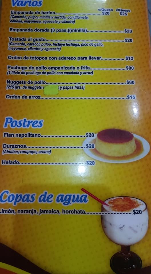 Menu at Mariscos "Villa del Mar" Cardel, Veracruz restaurant, Mexico