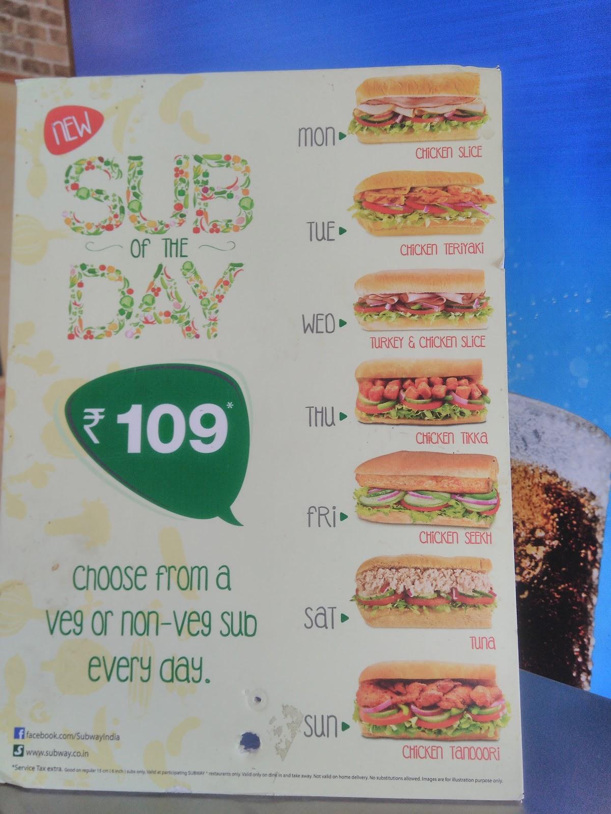 Menu at Subway, Karjan, Subway