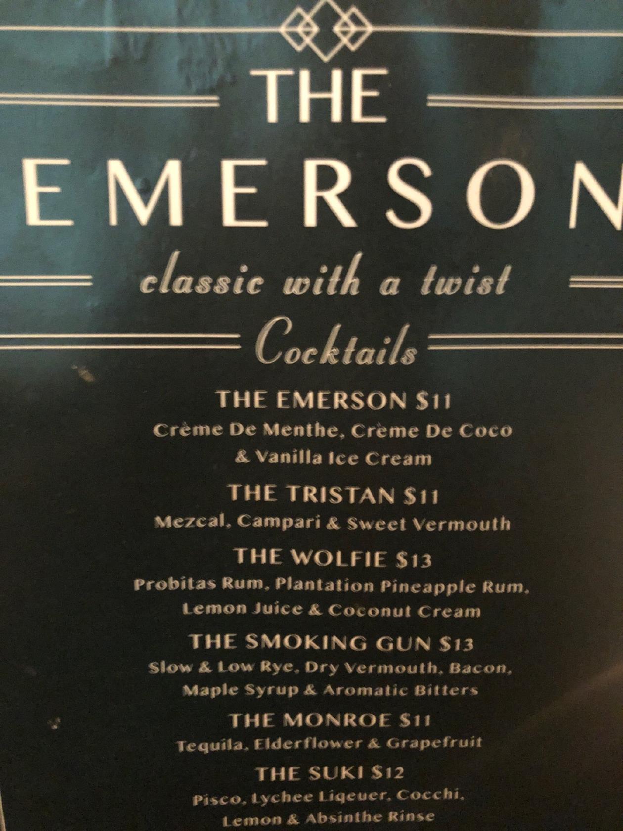 Menu at The Emerson Cocktail Lounge pub & bar, Reno