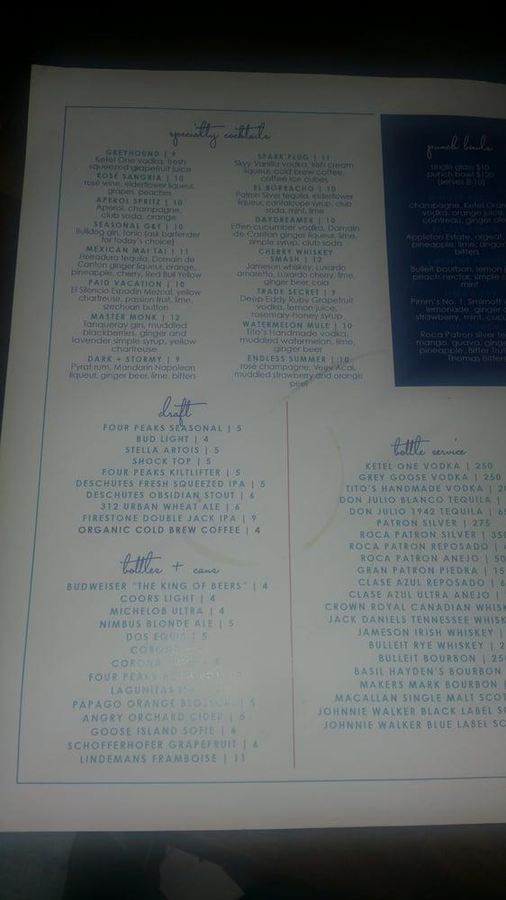 Menu at The Montauk restaurant, Scottsdale