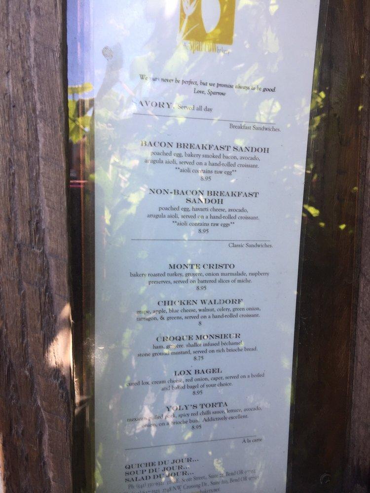 Menu at Sparrow Bakery, Bend, 50 SE Scott St