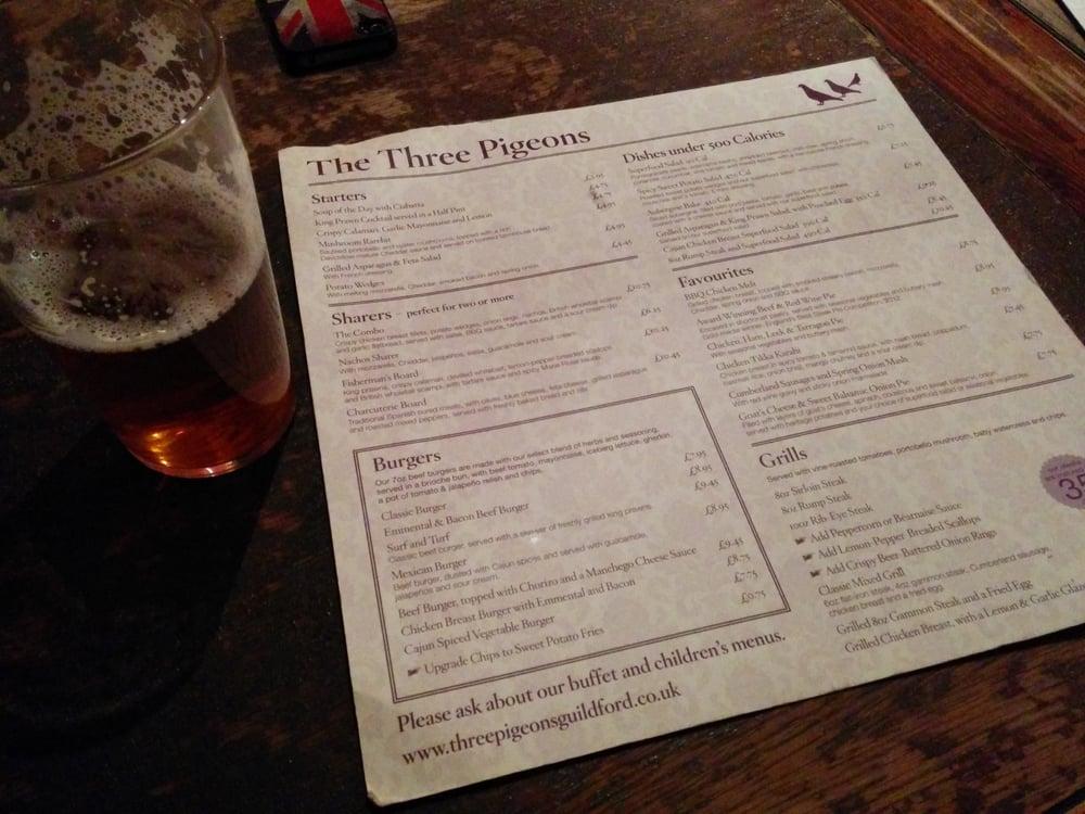 Carta del pub y bar Three Pigeons, Guildford