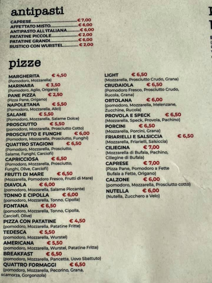 Menu da Bar-Pizzeria NOVECENTO, Fardella