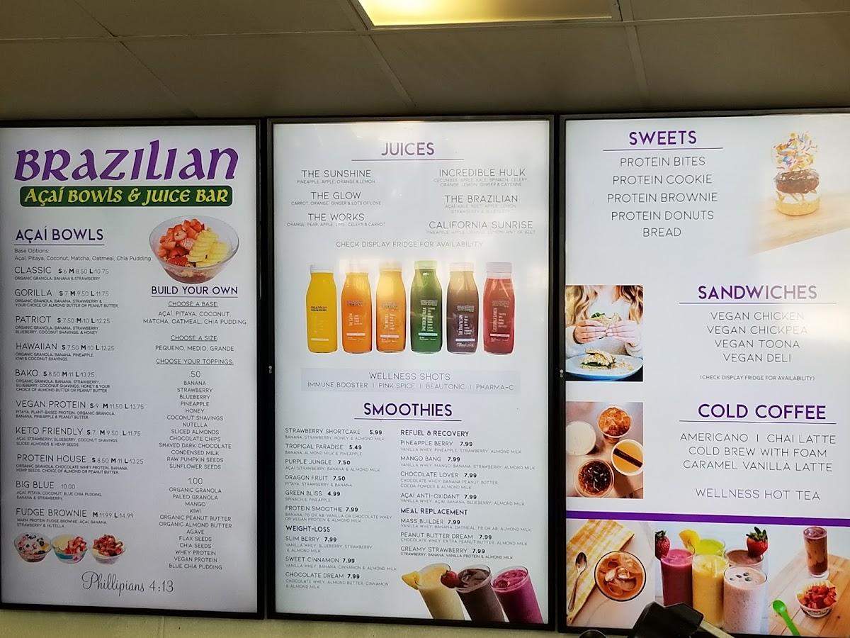 Menu at Brazilian Acai Bowls & Juice Bar, Bakersfield, Calloway Dr Ste 103