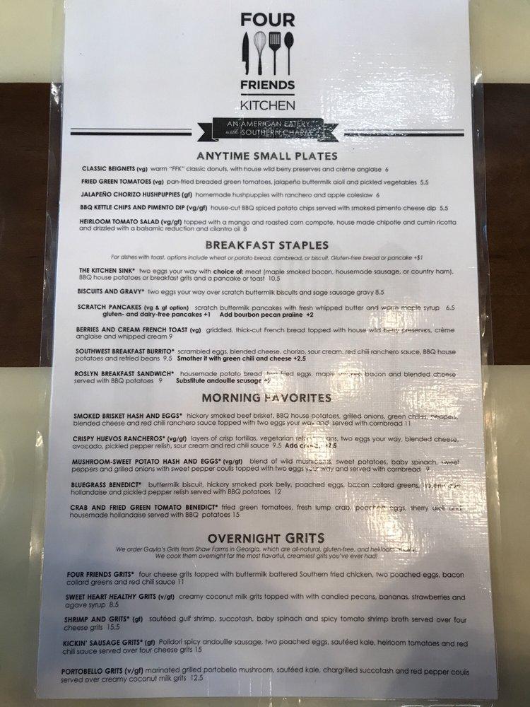 Menu at Four Friends Kitchen restaurant, Denver, Roslyn St