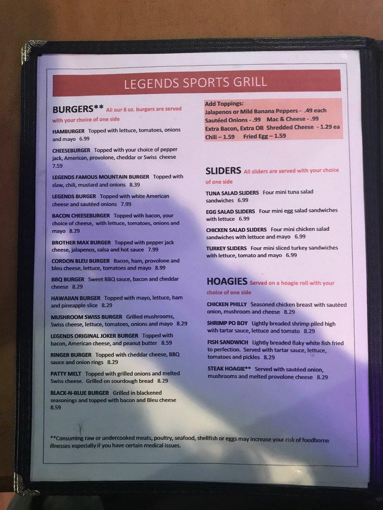 Menu at Legends Sports Bar And Grill, Maggie Valley