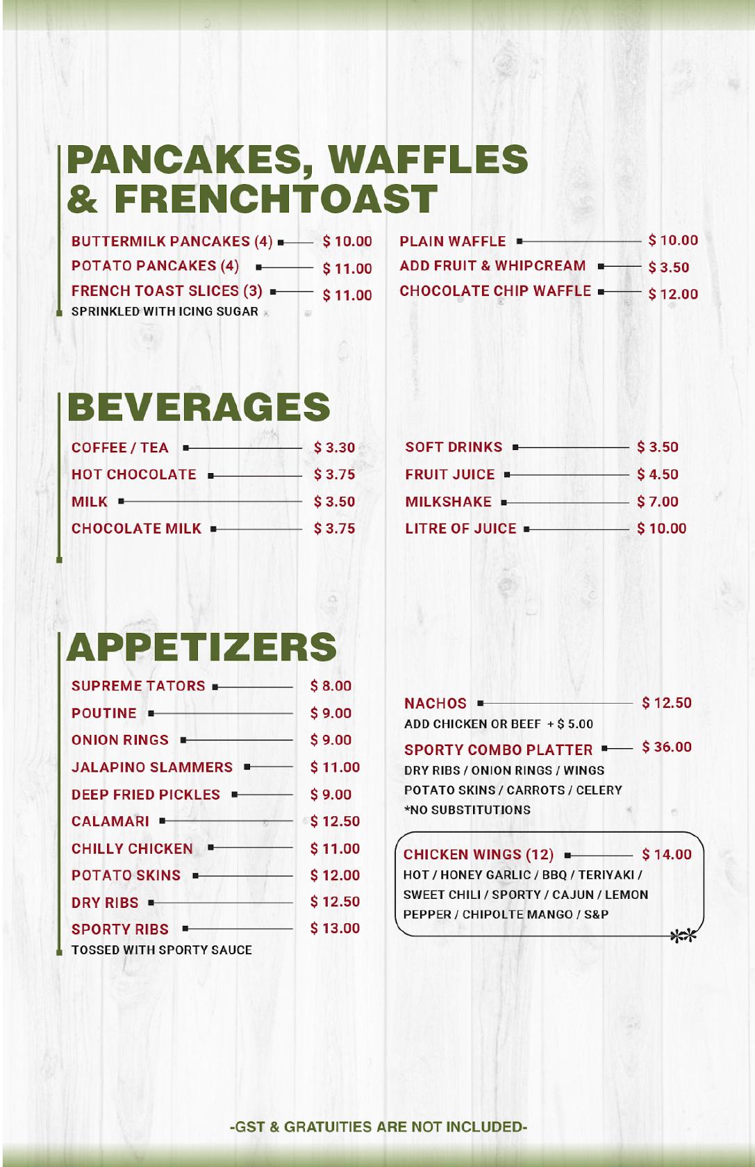 Menu at Lumberjack's Restaurant, Edmonton