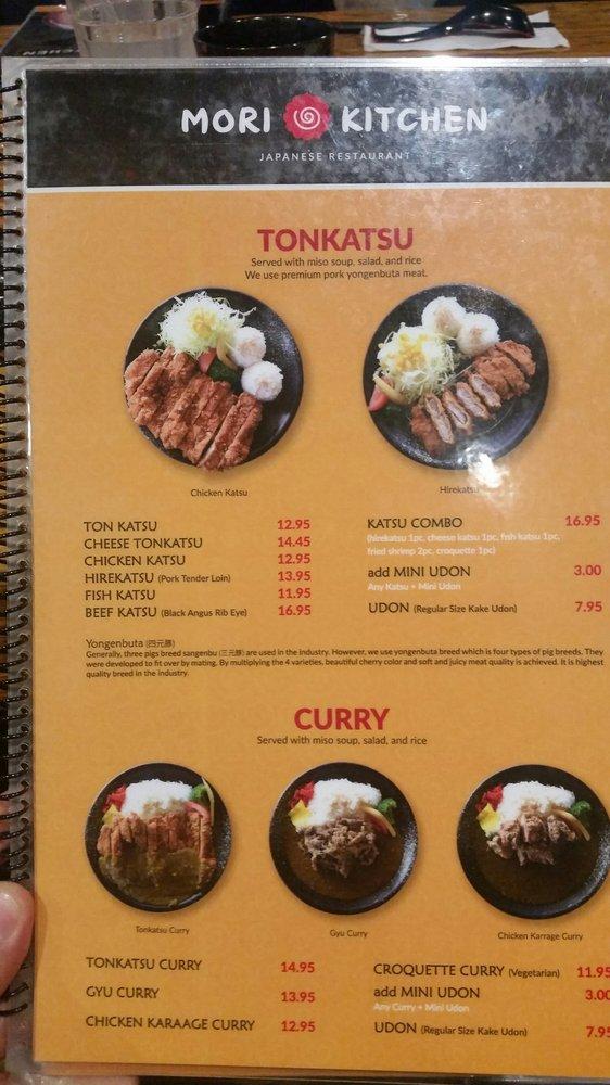 Menu at Mori Kitchen restaurant, San Jose