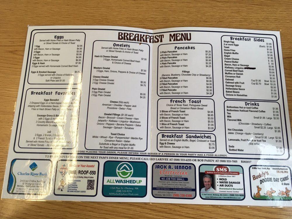 Menu at Pam's Diner restaurant, Bellingham