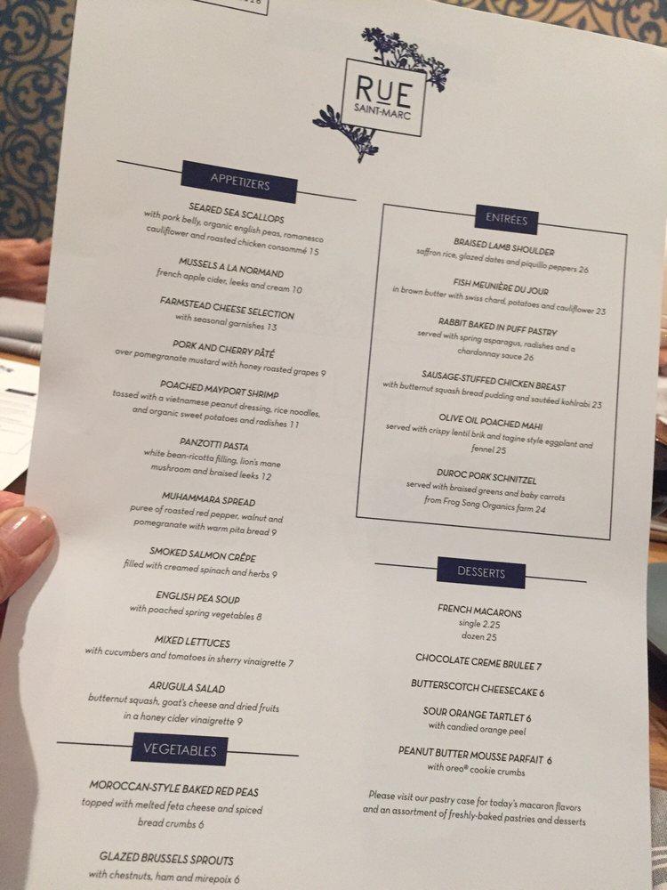 Menu at Rue Saint Marc pub & bar, Jacksonville