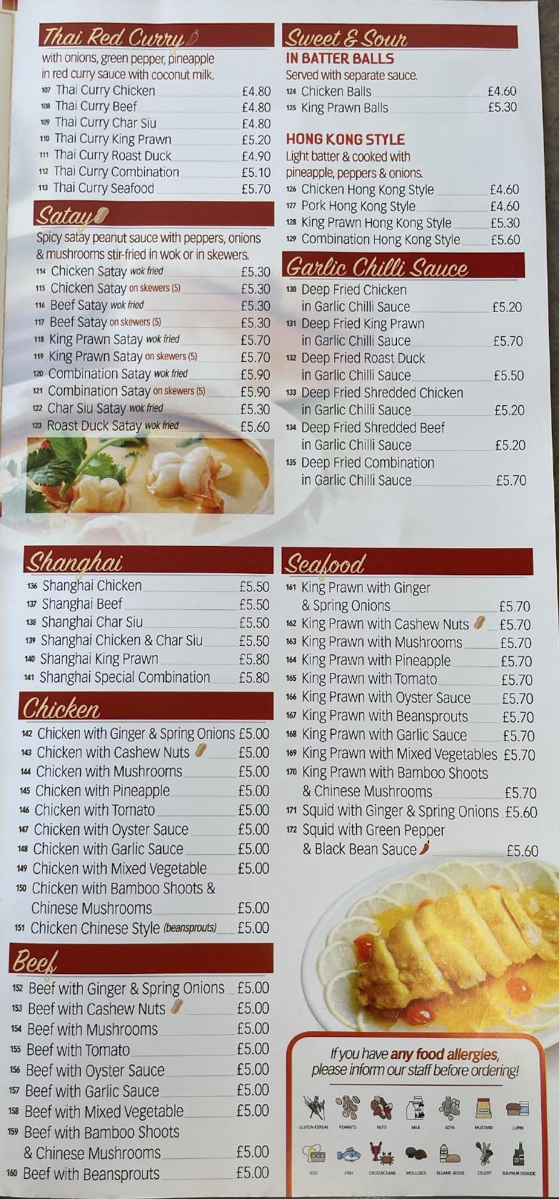 Menu at Shanghai Chinese Takeaway restaurant, Largs