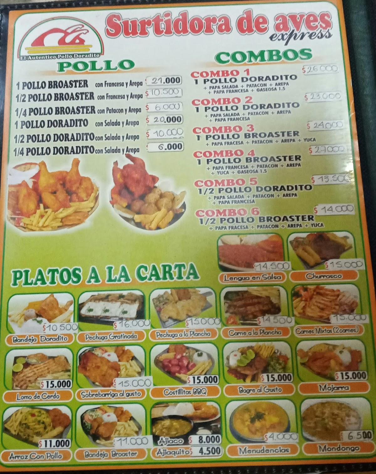 Menu at Surtidora Express De Aves Carimagua restaurant, Bogotá