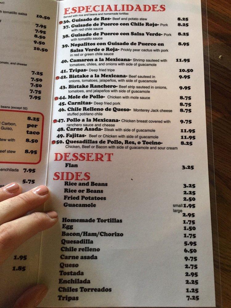 Menu at Tipico's restaurant, Dallas