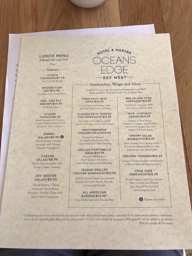 Menu at Yellowfin Bar & Kitchen, Key West