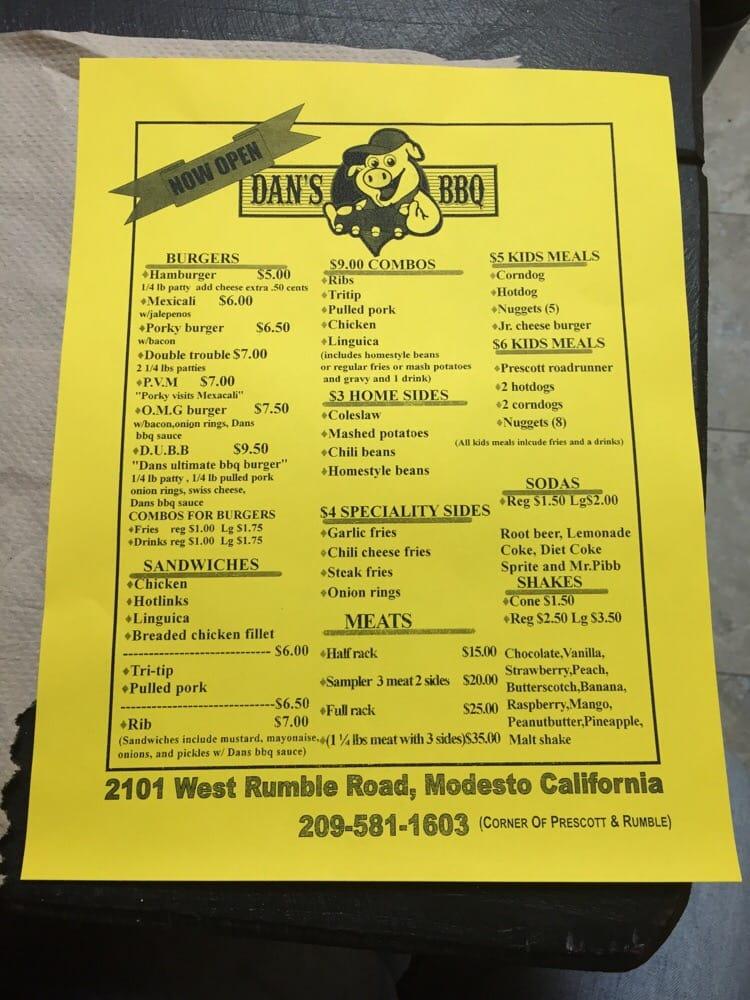 Menu at Dan’s BBQ, Modesto