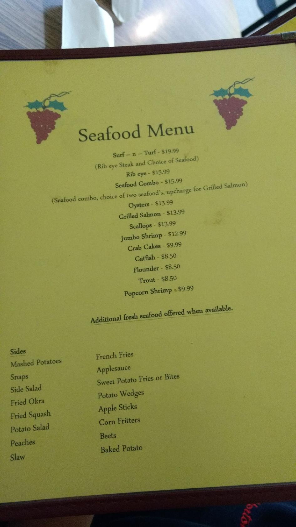 Menu at Grapevine Cafe, Woodland