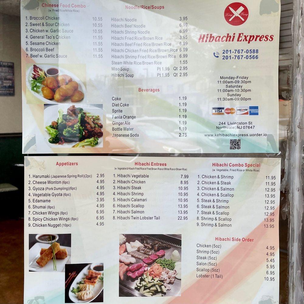 Menu at Hibachi express restaurant, Northvale