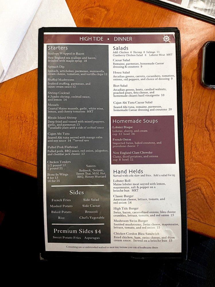 Menu at High Tide Restaurant and Bar, Brewer