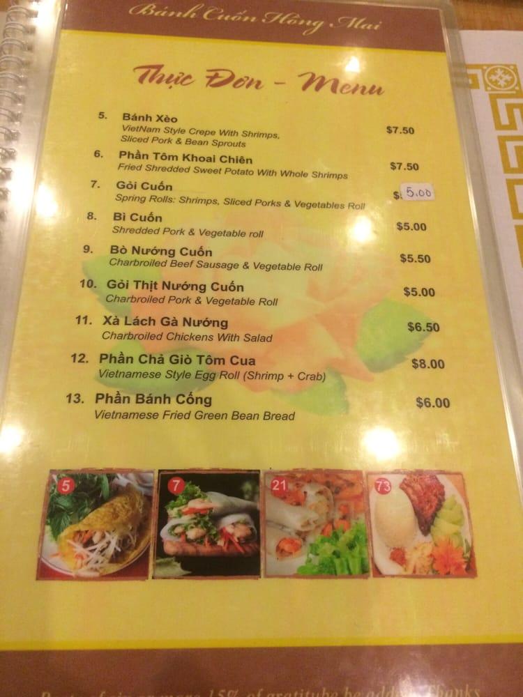 Menu at Hồng Mai Restaurant, Westminster, Bolsa Ave suite 113 & 114