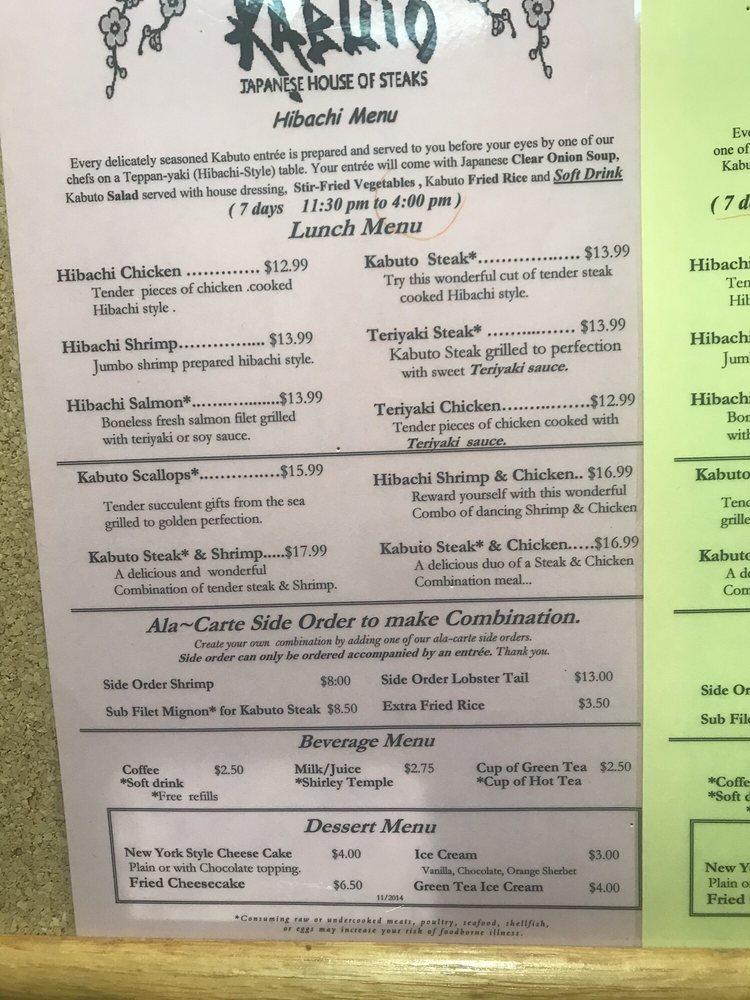 Menu at Kabuto Japanese House of Steaks and Sushi restaurant, Midlothian