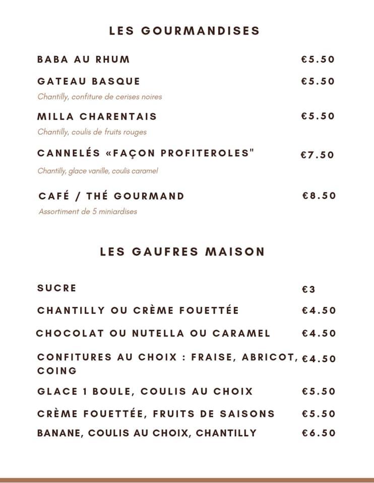Menu at Le comptoir steakhouse, Lacanau