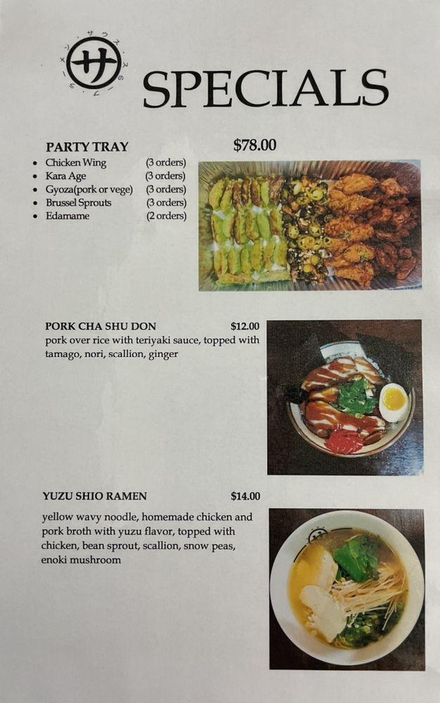 Menu at South Slope Ramen restaurant, New York City