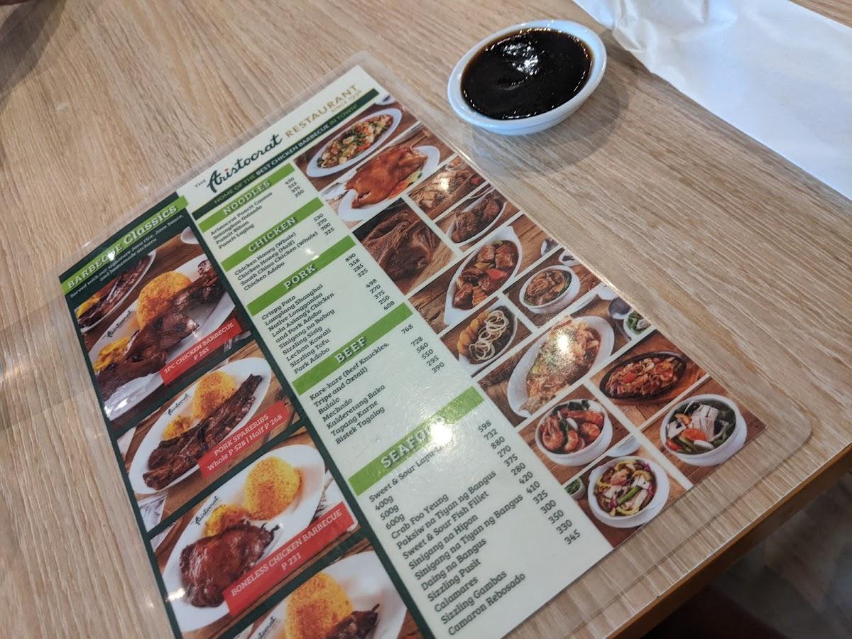Menu at The Aristocrat Restaurant, Manila, 1004 San Andres St