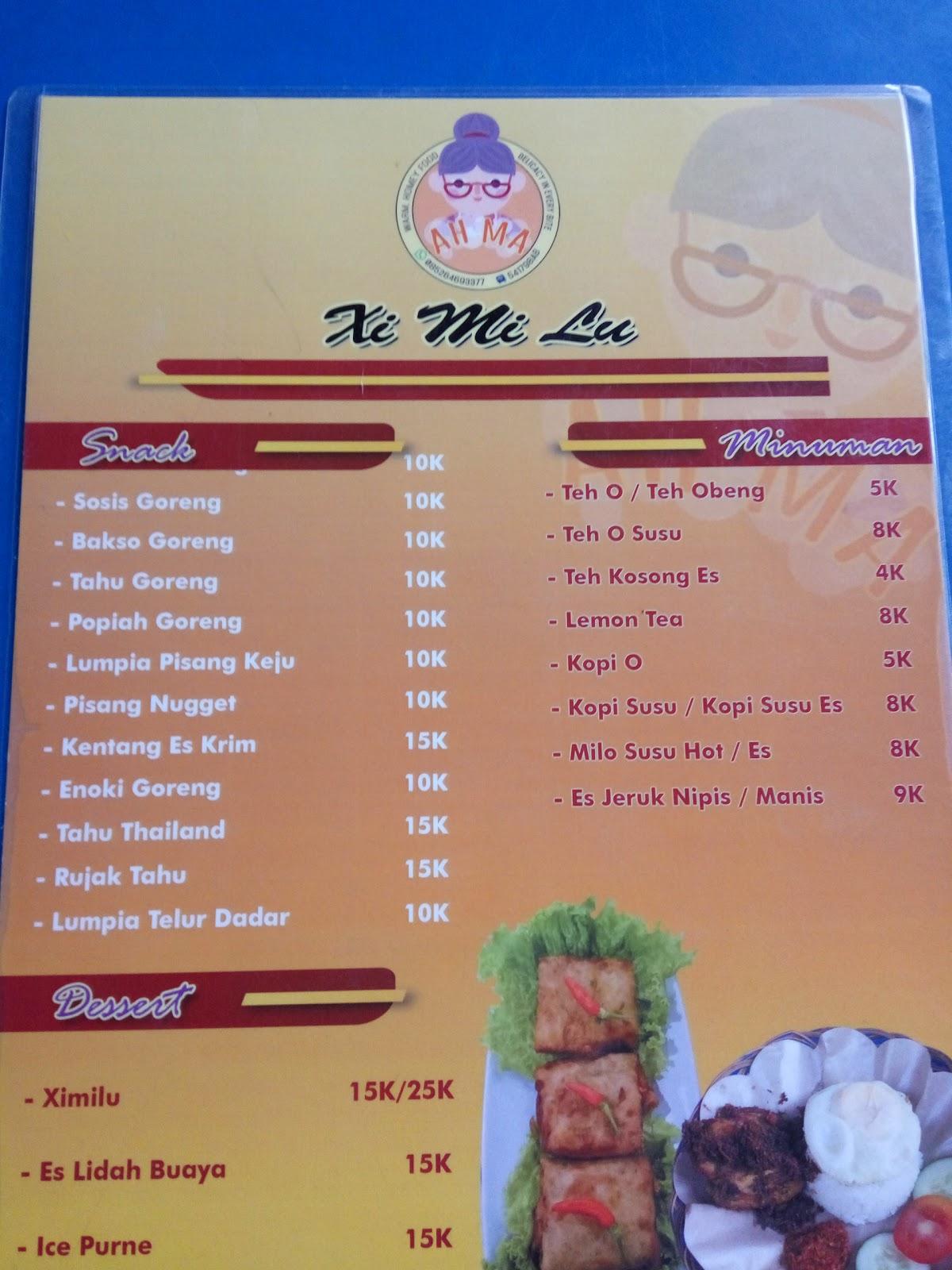 Menu at Ahma Kopitiam restaurant, Batam, Perumahan Mitra Raya Blok A no. 15