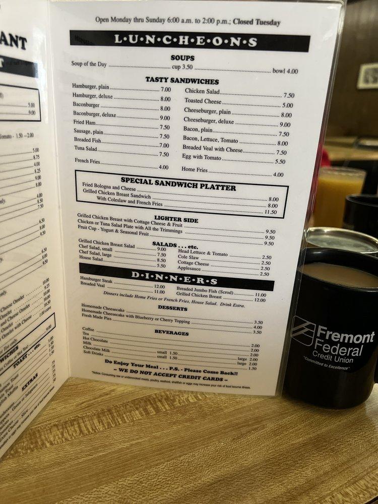 Menu at Billy's Restaurant, Fremont