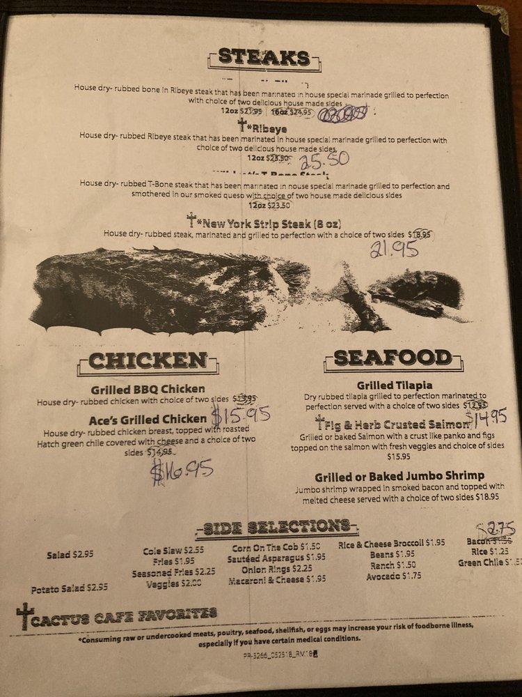 Menu at Cactus Cafe, Deming