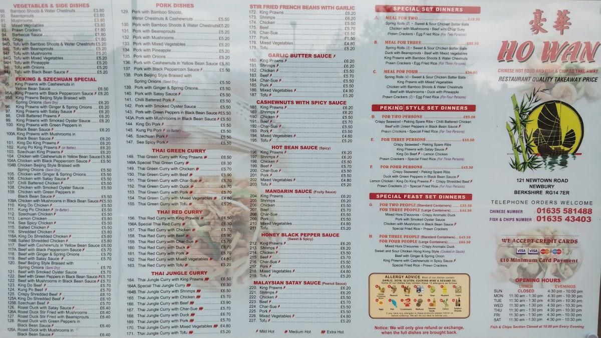 Menu at Howan Takeaway fast food, Newbury