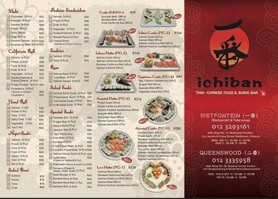 Menu at Ichiban Thai, Chinese Food & Sushi Bar (Rietfontein), Pretoria