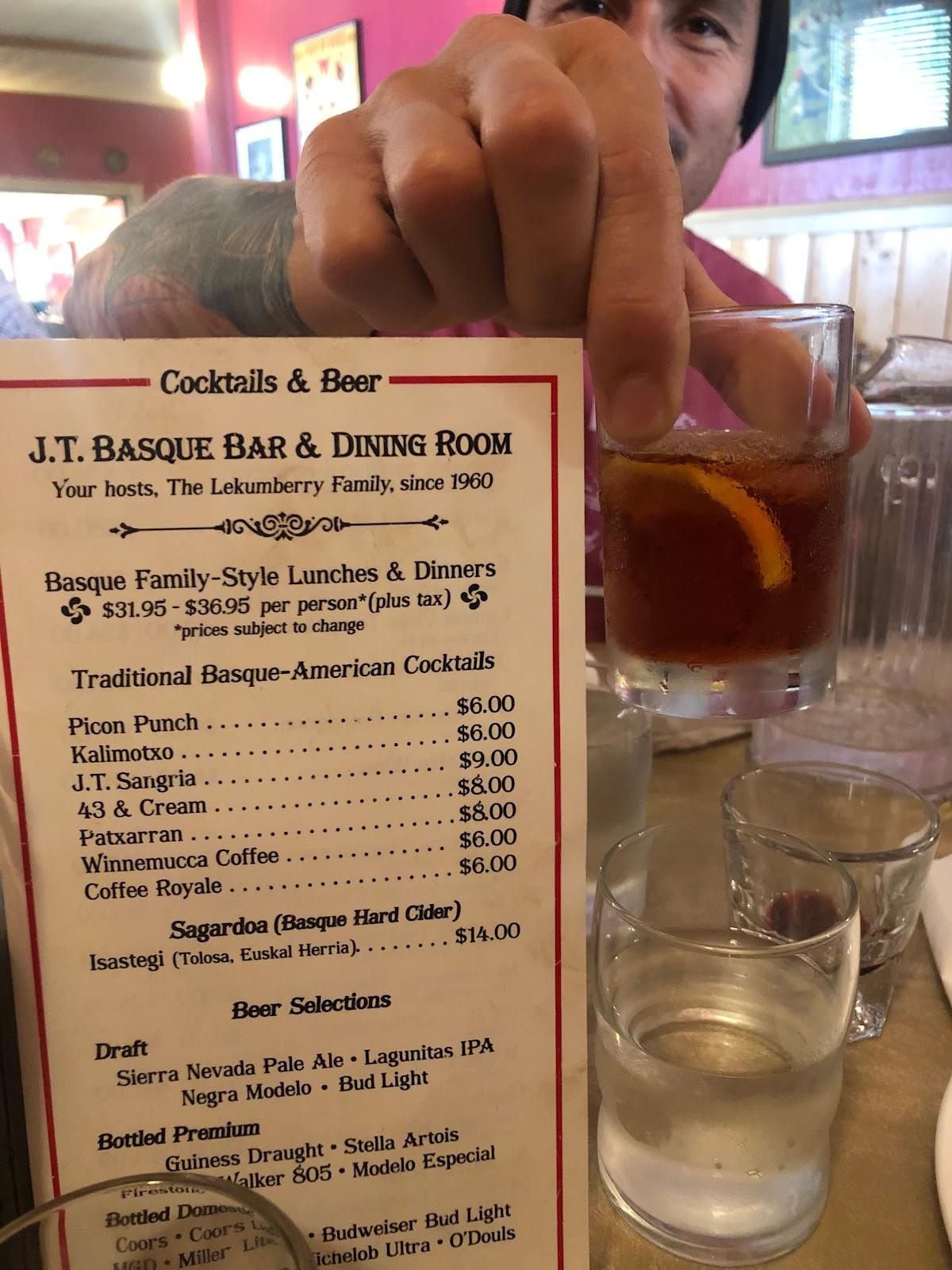 Menu at J T Basque Bar & Dining Room, Gardnerville