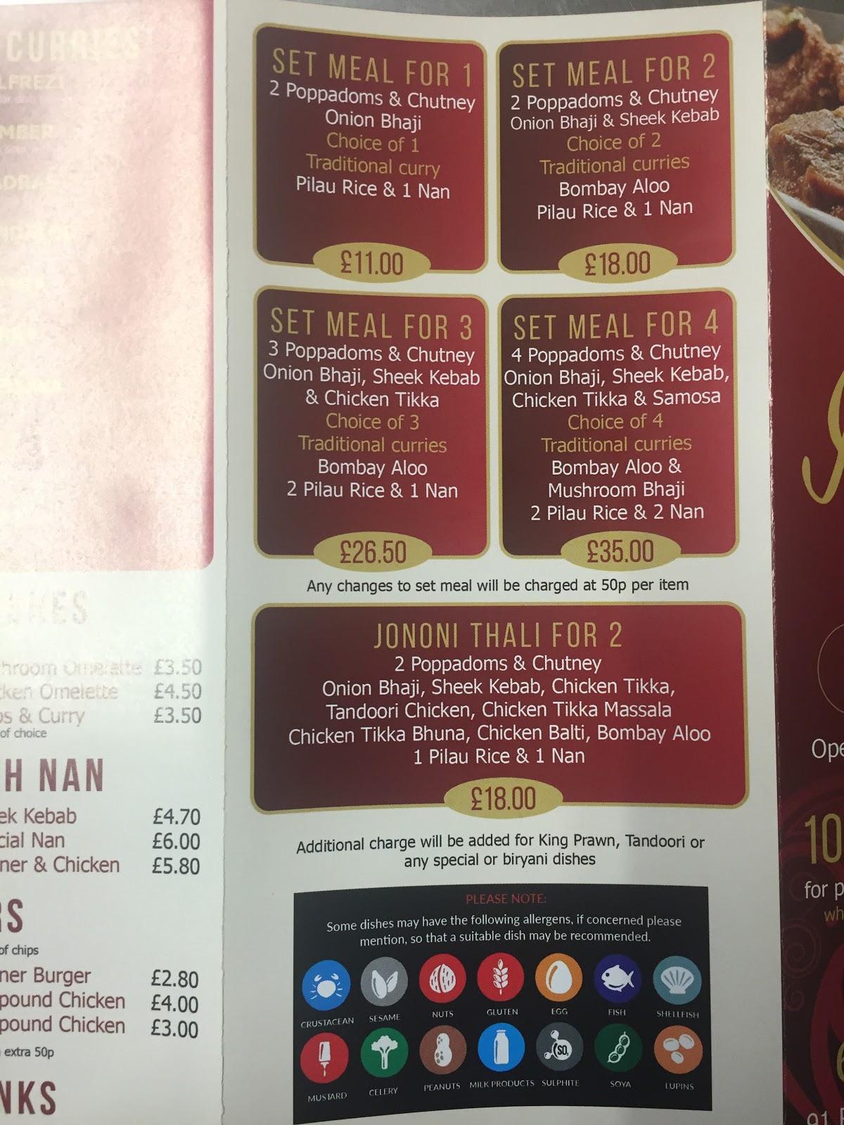 Menu at Jononi balti fast food, Freckleton
