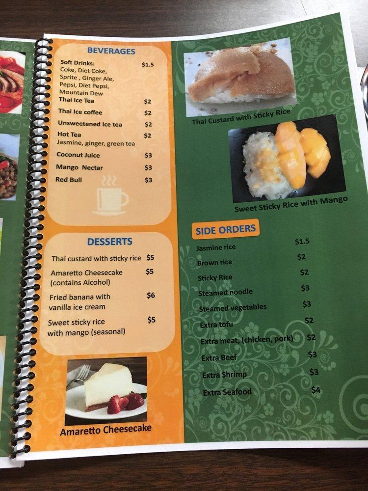 Menu at Rassame's Thai Quisine restaurant, Greensburg
