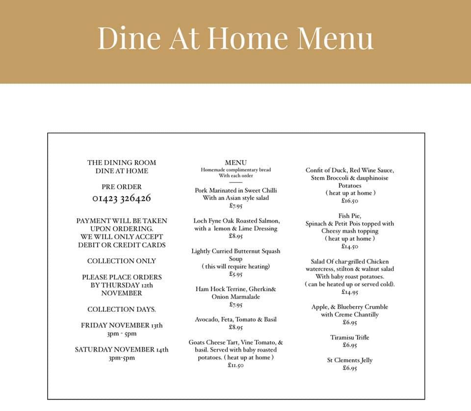 Menu at The Dining Room restaurant, Boroughbridge